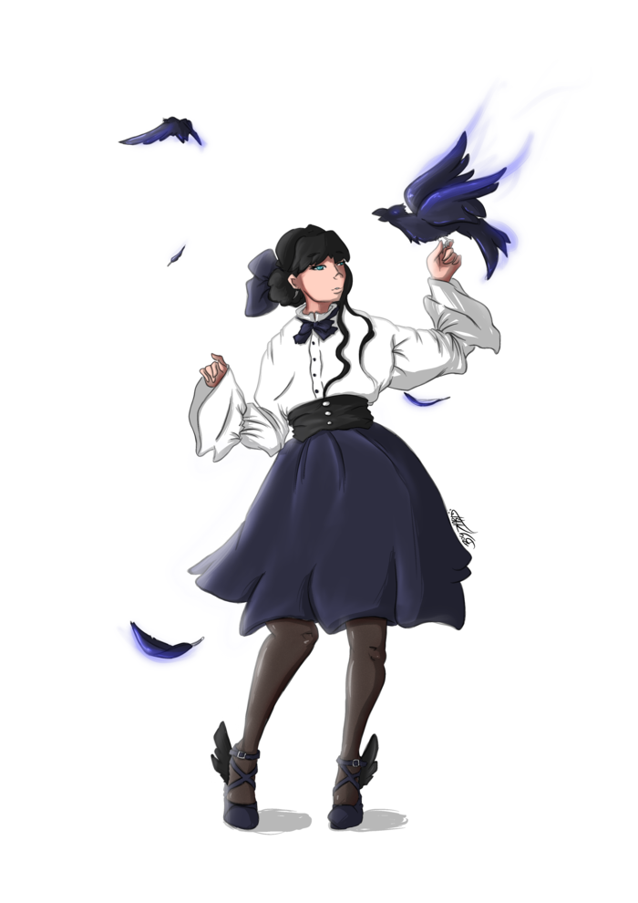 Иллюстрация Girl with raven в стиле персонажи | Illustrators.ru