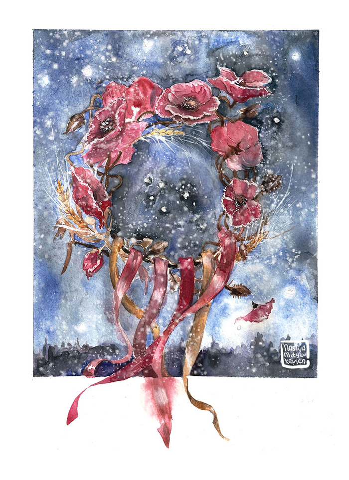 Иллюстрация Венок. Украинские сказки в стиле графика