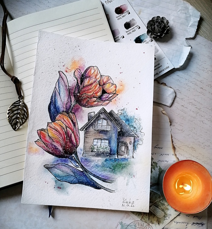 Иллюстрация Stellar Spring.Tulips в стиле живопись