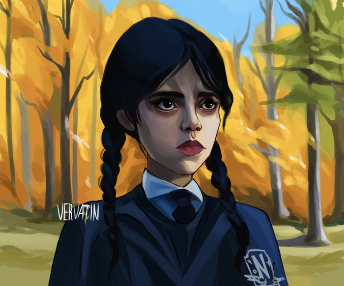 Иллюстрация Иллюстрация Wednesday Addams в стиле 2d, инфографика