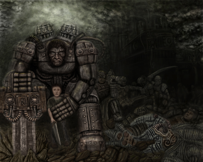 Иллюстрация Steel Keeper в стиле кибер панк | Illustrators.ru