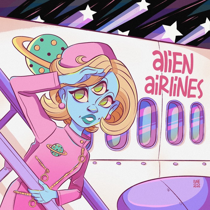 Иллюстрация Alien Airlines в стиле 2d, книжная графика, персонажи