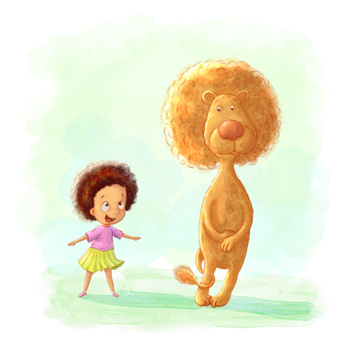 Иллюстрация Девочка и лев в стиле детский | Illustrators.ru
