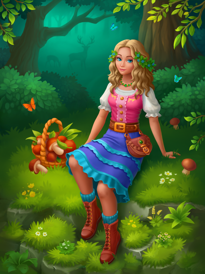 Иллюстрация Girl in the forest в стиле game dev | Illustrators.ru