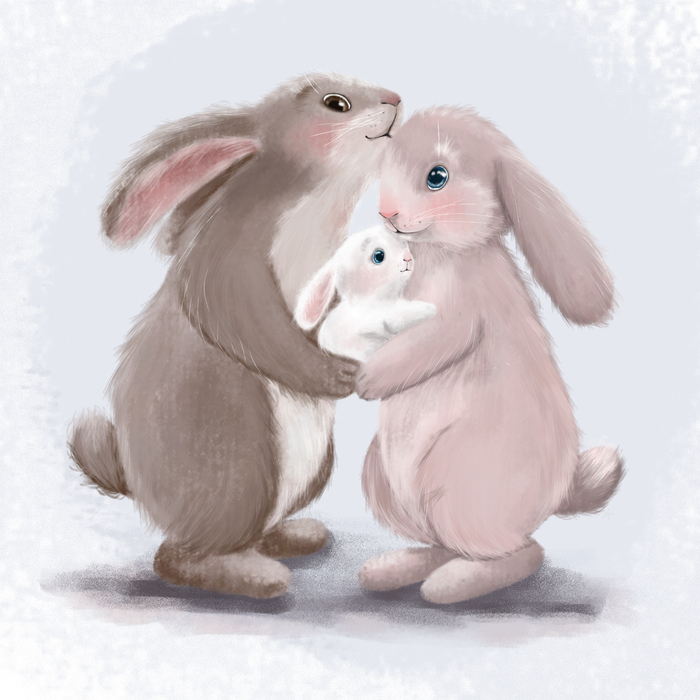 Иллюстрация Семейка кроликов в стиле детский, книжная графика,