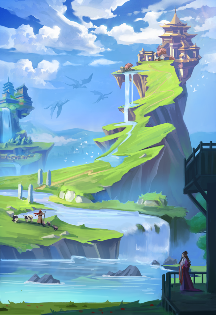 Иллюстрация Flying Village в стиле game dev | Illustrators.ru