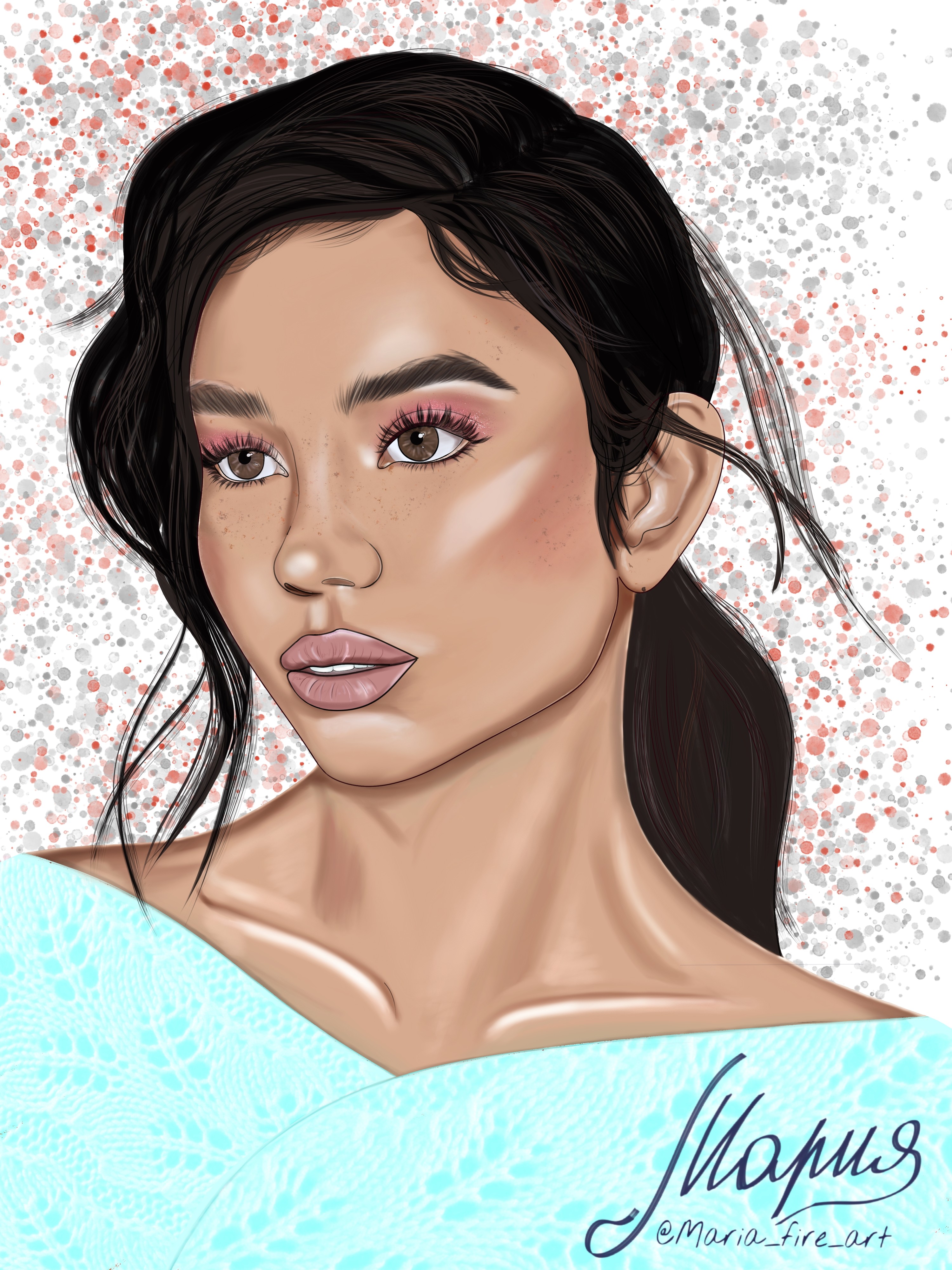 Иллюстрация Девушка в голубом в стиле 2d реализм