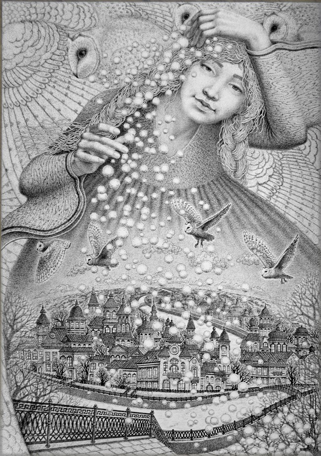 Иллюстрация Зима в стиле графика | Illustrators.ru