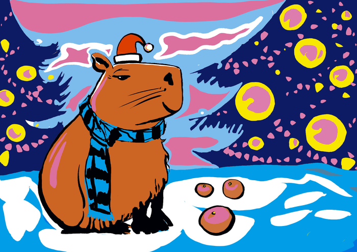 Иллюстрация новогодняя капибара | Illustrators.ru