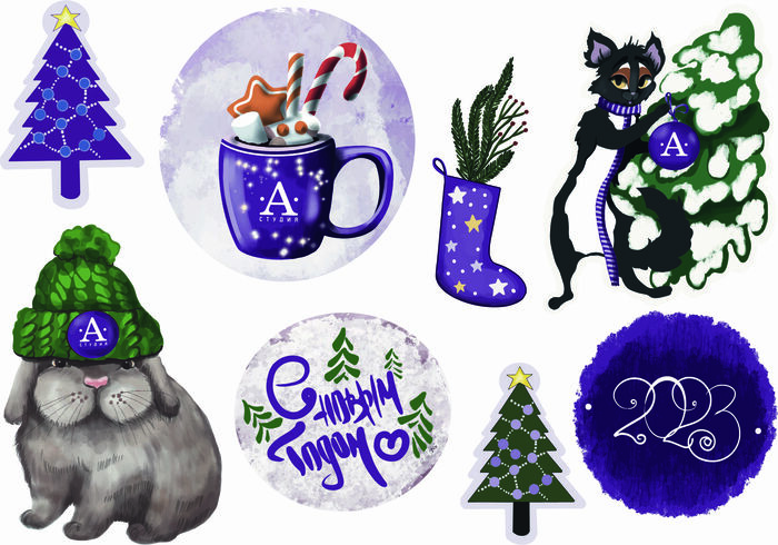 Иллюстрация Новогодние стикеры | Illustrators.ru