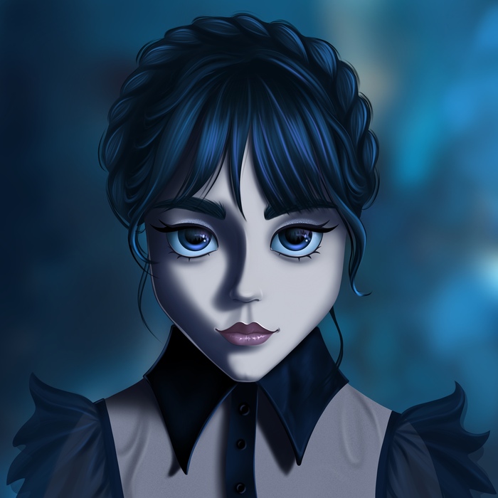 Иллюстрация Wednesday Addams. Вэнздей Аддамс в стиле 2d,