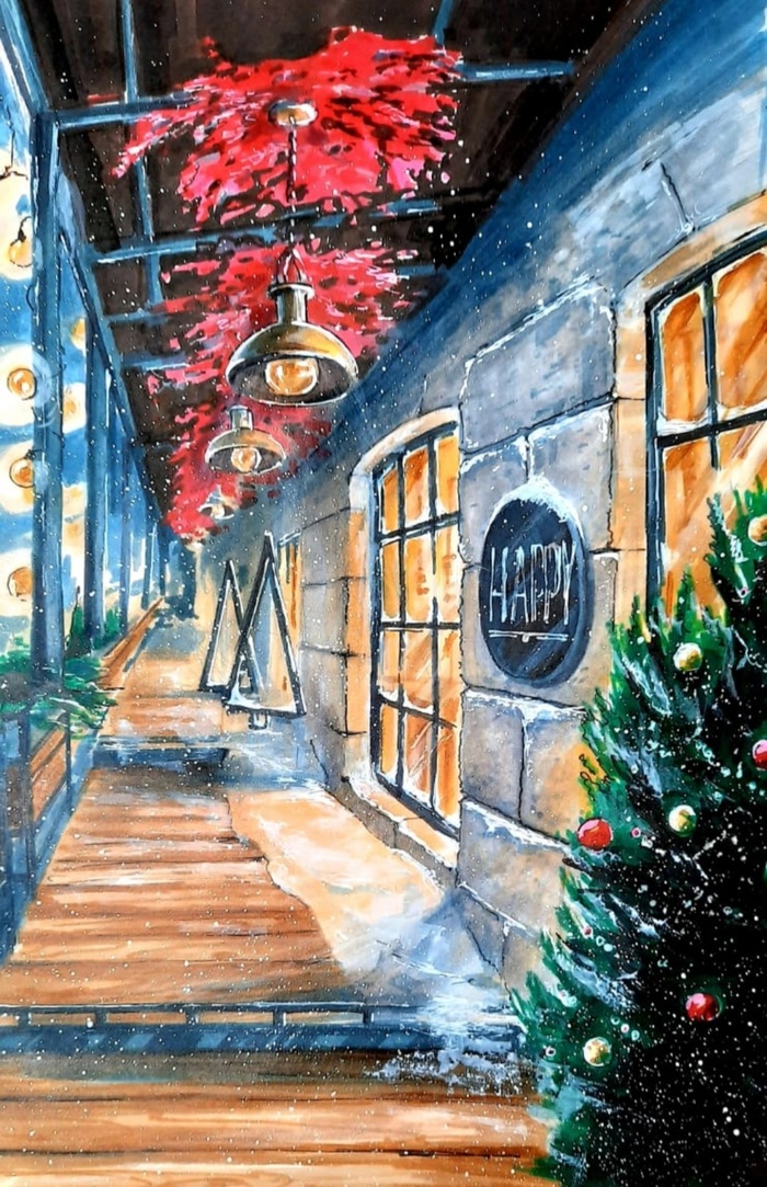 Иллюстрация Новогодний интерьерный постер в стиле живопись, плакат,