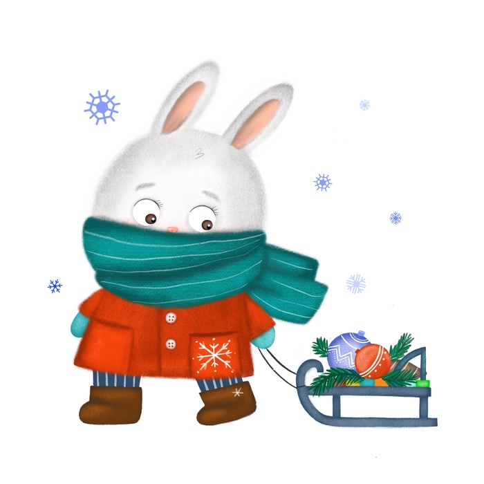 Иллюстрация Новогодний зайка персонаж в стиле детский, персонажи