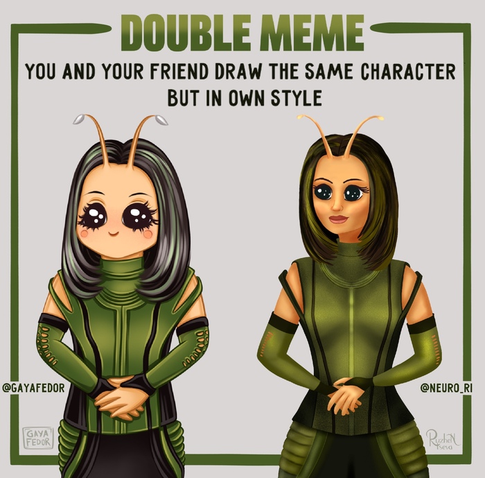 Иллюстрация Double meme Мантис в стиле 2d, другое, реклама