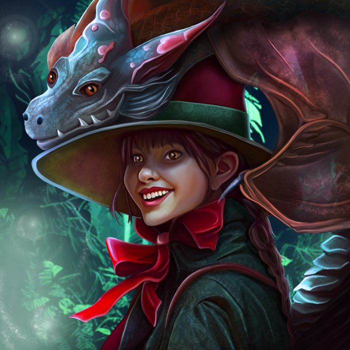 Иллюстрация Девочка и дракон в стиле 2d, cg, game dev