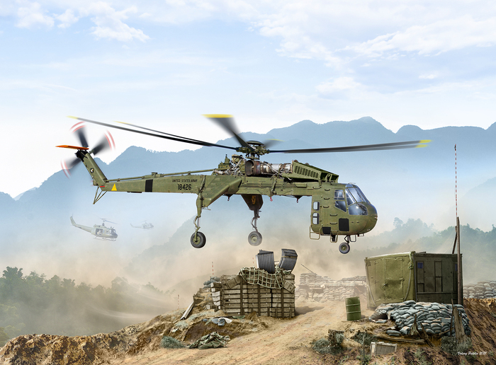 Иллюстрация Sikorsky CH-54A Tarhe ( box art for ICM ) в стиле 2d