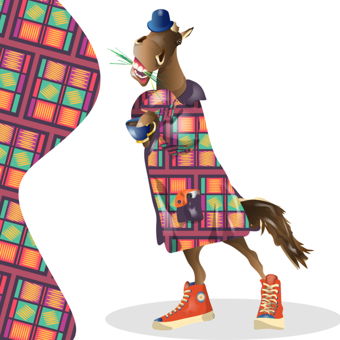 Иллюстрация Тот самый конь в пальто и в кедах в стиле 2d, графика,