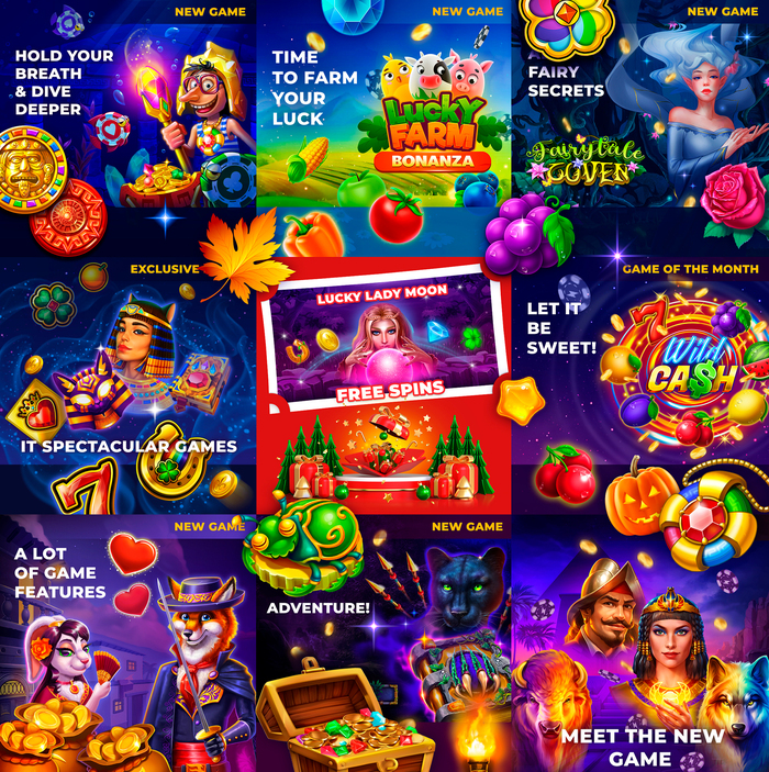 Иллюстрация Slot banners collage в стиле 2d, game dev, компьютерная