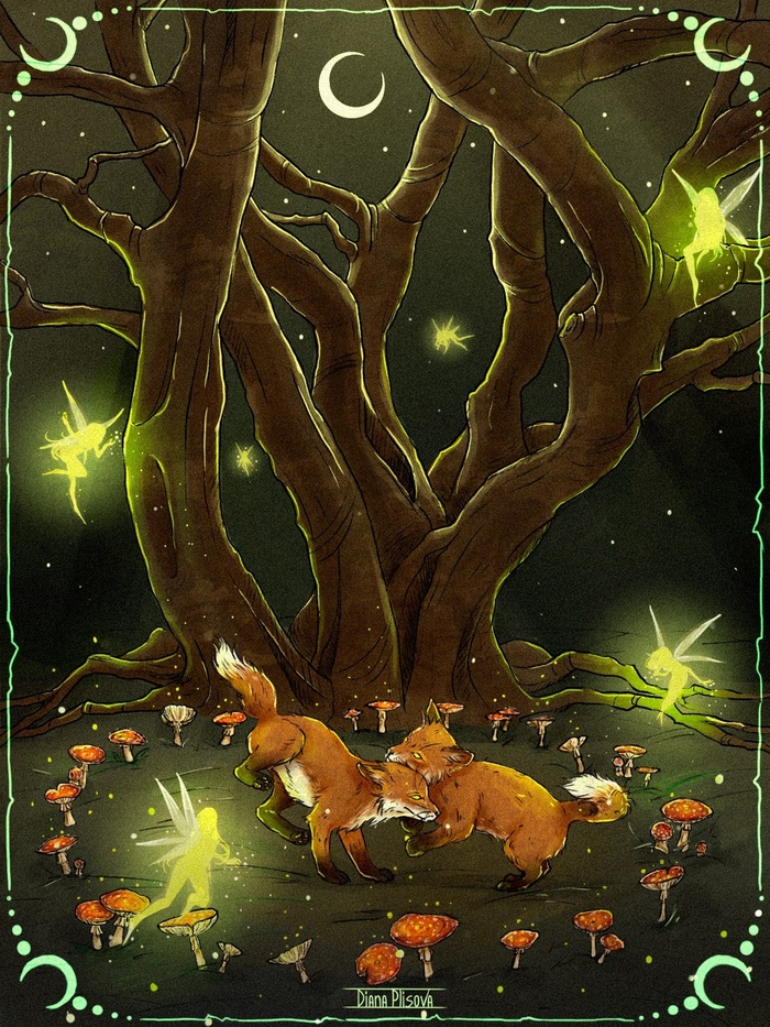 Иллюстрация Witch circle and foxes в стиле cg | Illustrators.ru