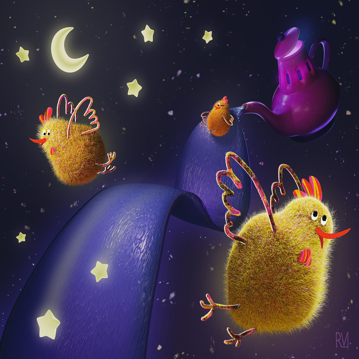 Иллюстрация Вечернее чаепитие в стиле 3d, компьютерная графика,