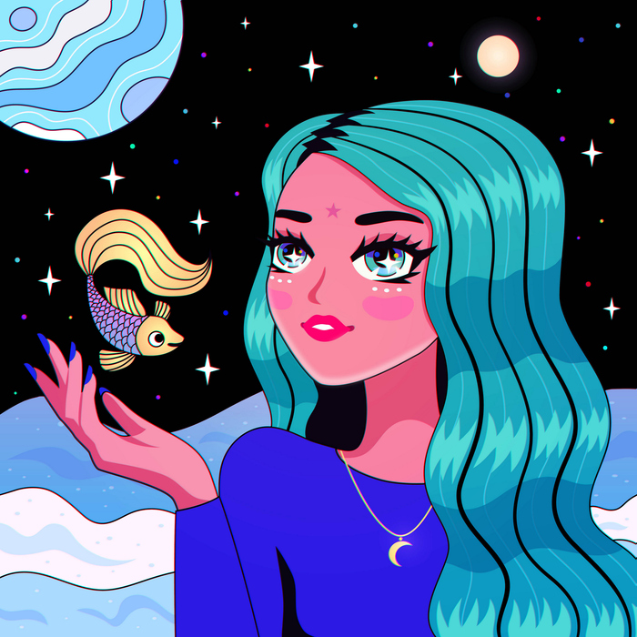 Иллюстрация Girl with a Goldfish в стиле 2d, детский, книжная