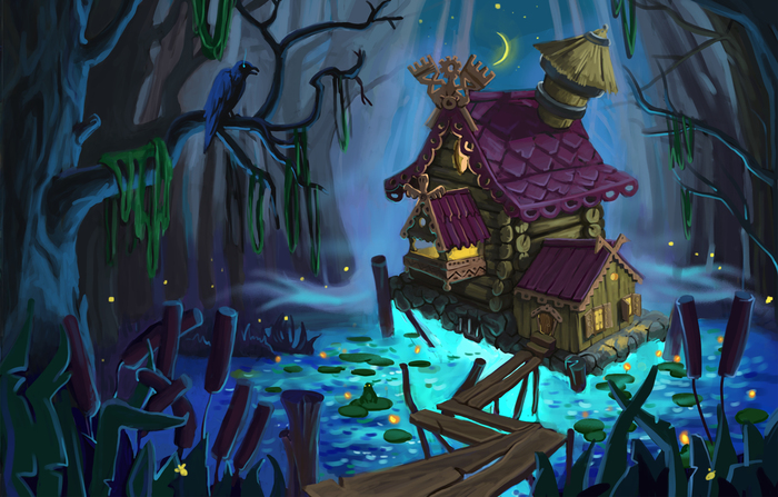 Иллюстрация Дом Бабы Яги в стиле компьютерная графика