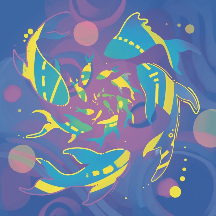 Иллюстрация Fish Dance в стиле 2d, абстракция, декоративный