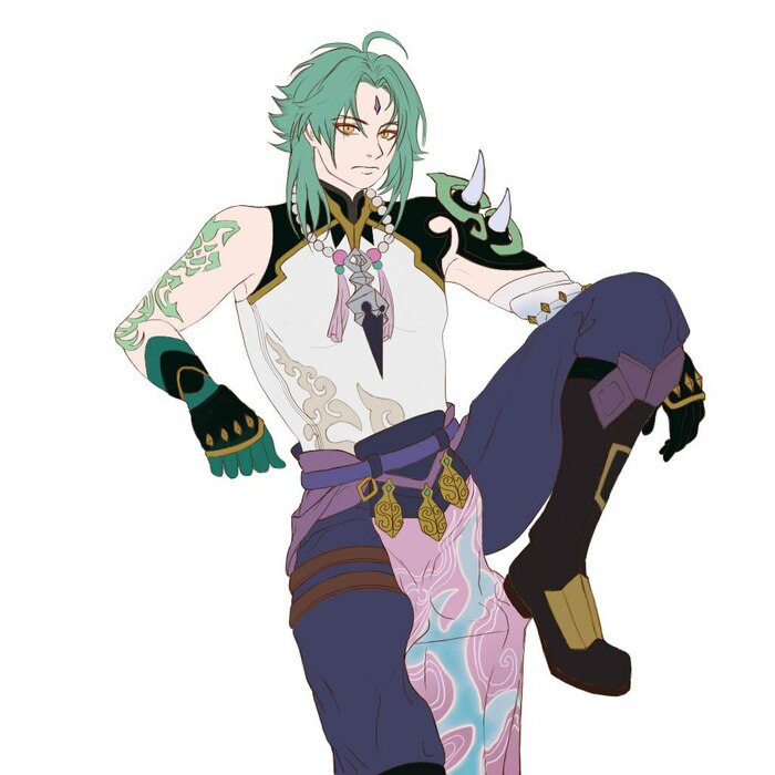 Иллюстрация Genshin Impact. Xiao. Fanart в стиле 2d, компьютерная