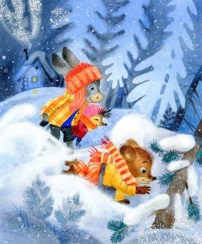 Иллюстрация Зима "Ёжик и Медвежонок " Сергей Козлов