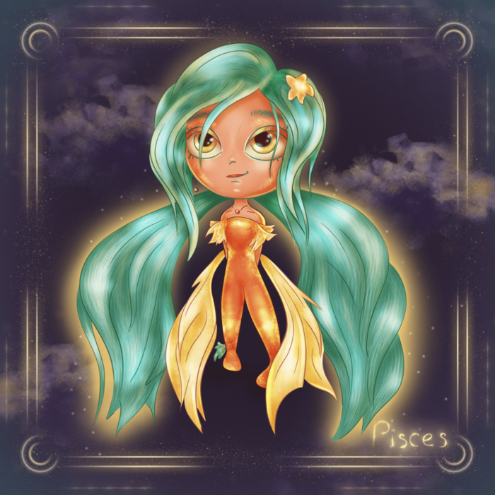 Иллюстрация Знак Зодиака - Рыбы в стиле 2d, персонажи