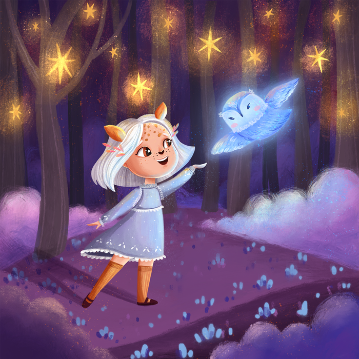 Иллюстрация Магический лес в стиле детский, книжная графика,