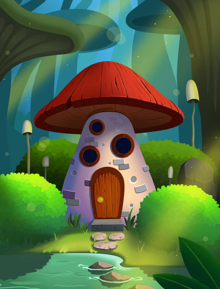 Иллюстрация Дом-гриб в стиле 2d, game dev, компьютерная графика