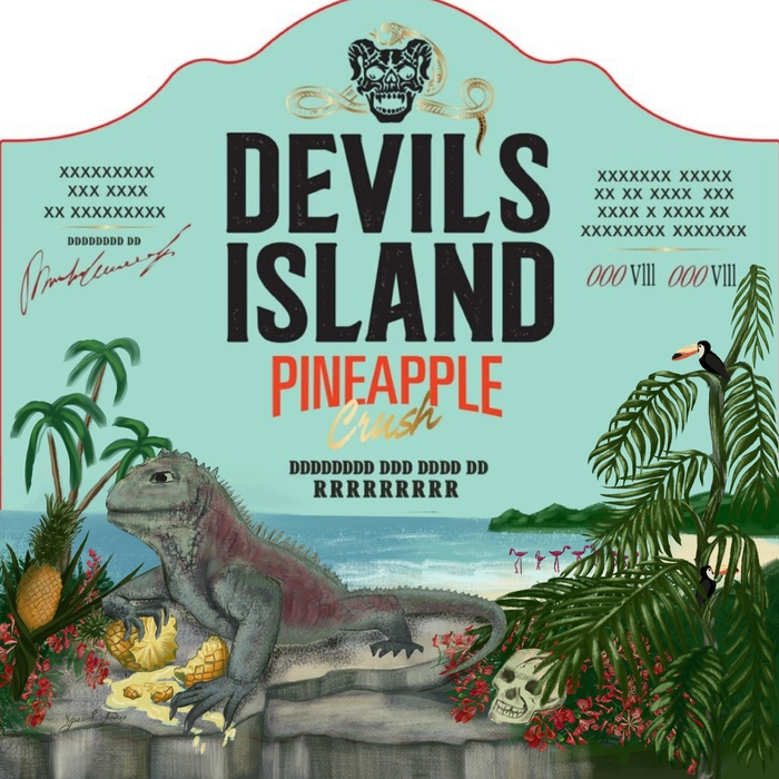 Иллюстрация Devil's island Pineapple rum в стиле книжная