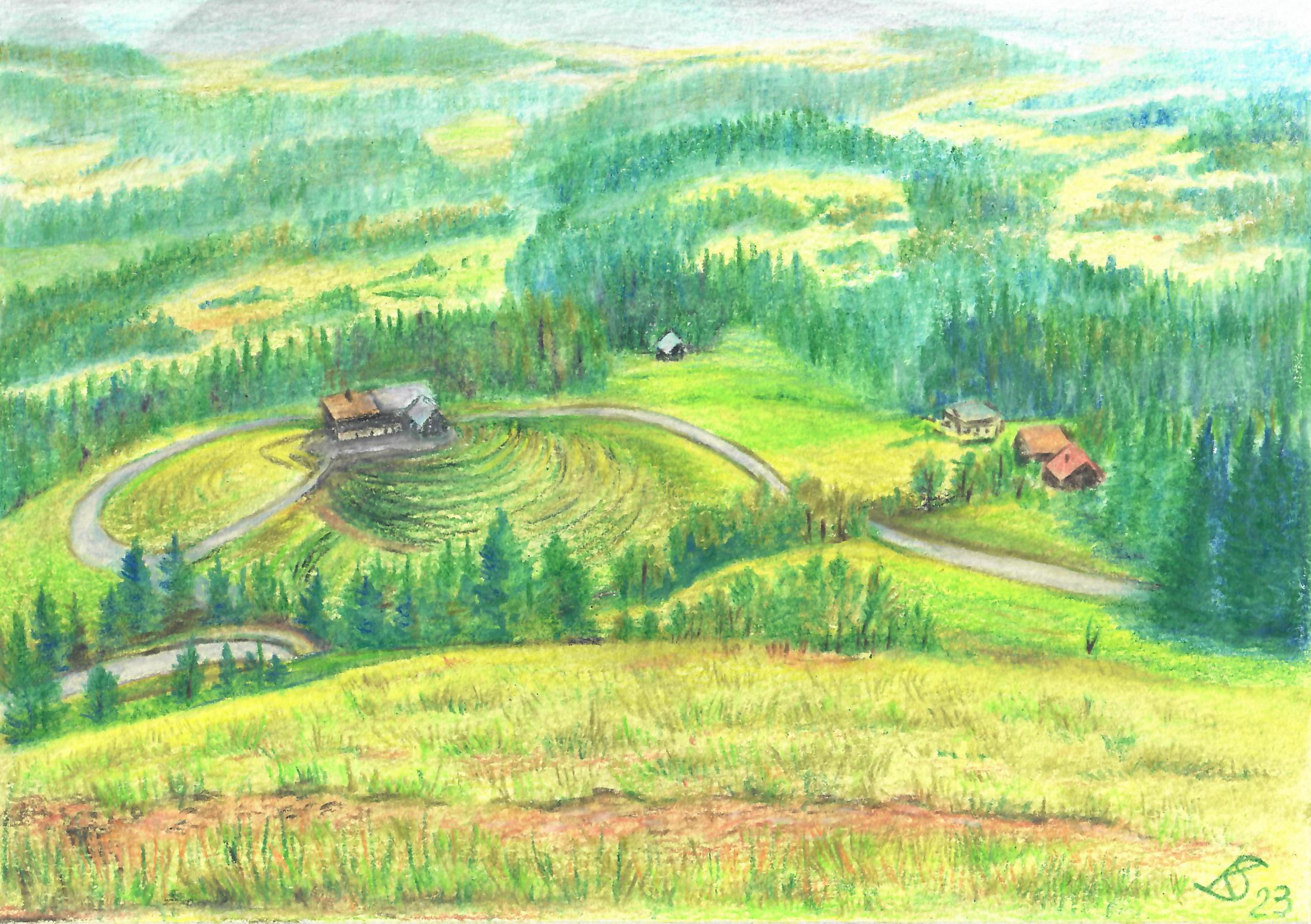 Иллюстрация Раздолье_цв_каранд в стиле скетчи | Illustrators.ru