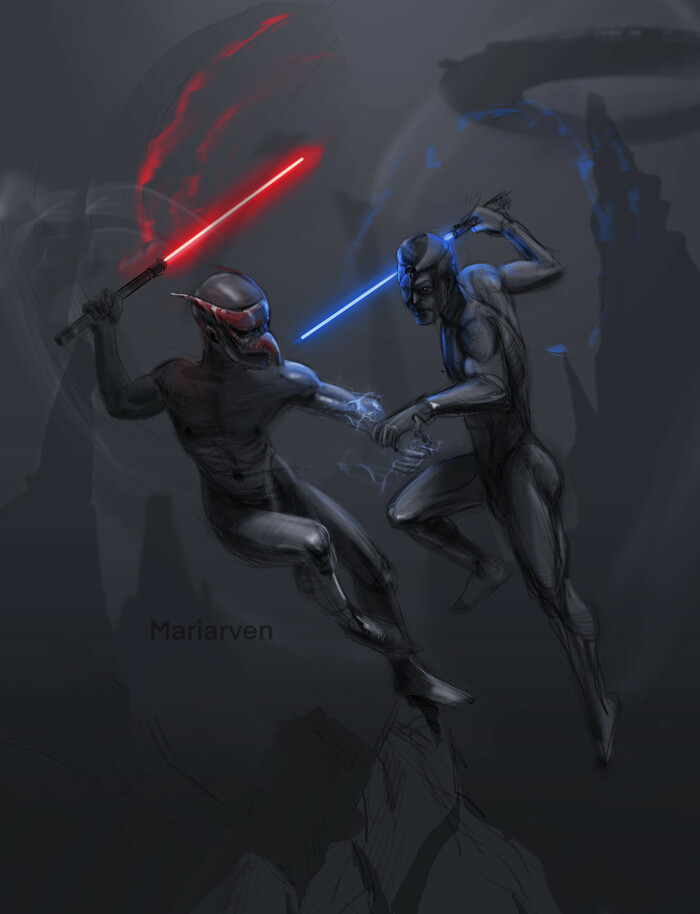 Иллюстрация "battle Sith vs Jedi" в стиле комикс