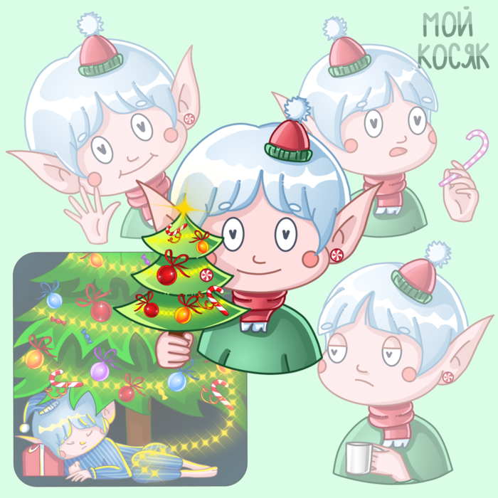 Иллюстрация Новогодние стикеры, Хлопушкин | Illustrators.ru