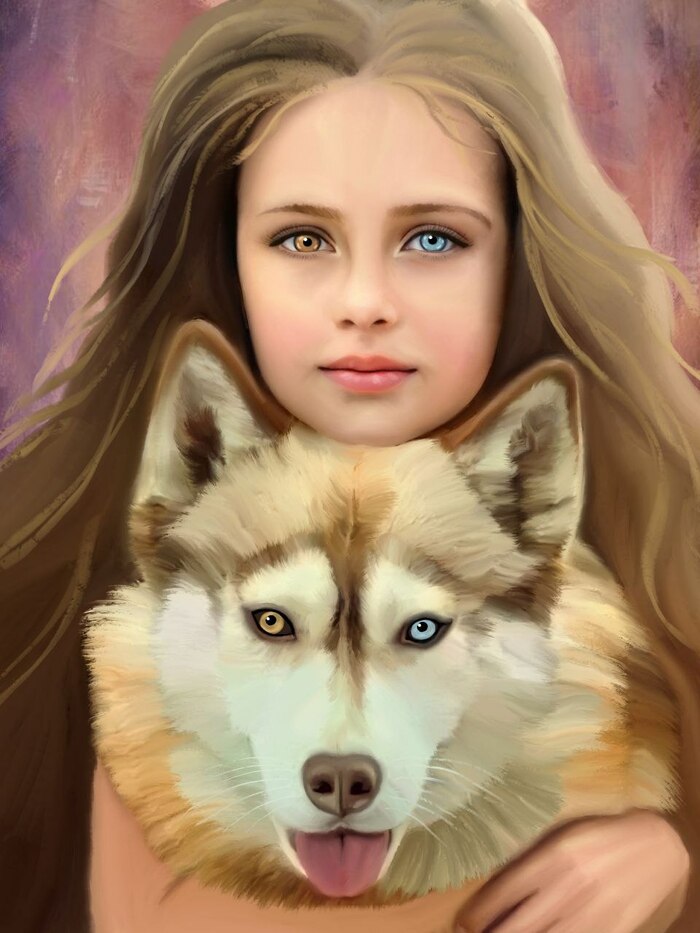 Иллюстрация Девочка и волк | Illustrators.ru