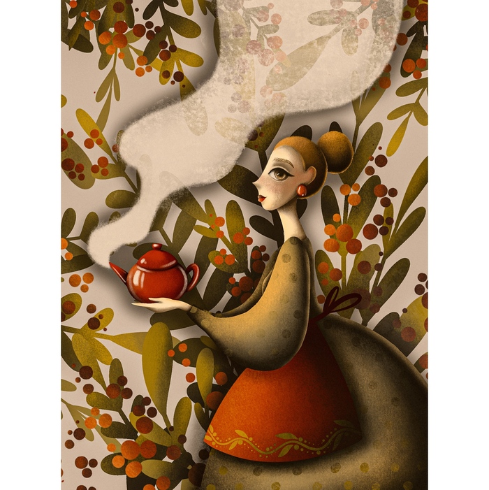 Иллюстрация Tea/чай в стиле книжная графика, компьютерная графика,