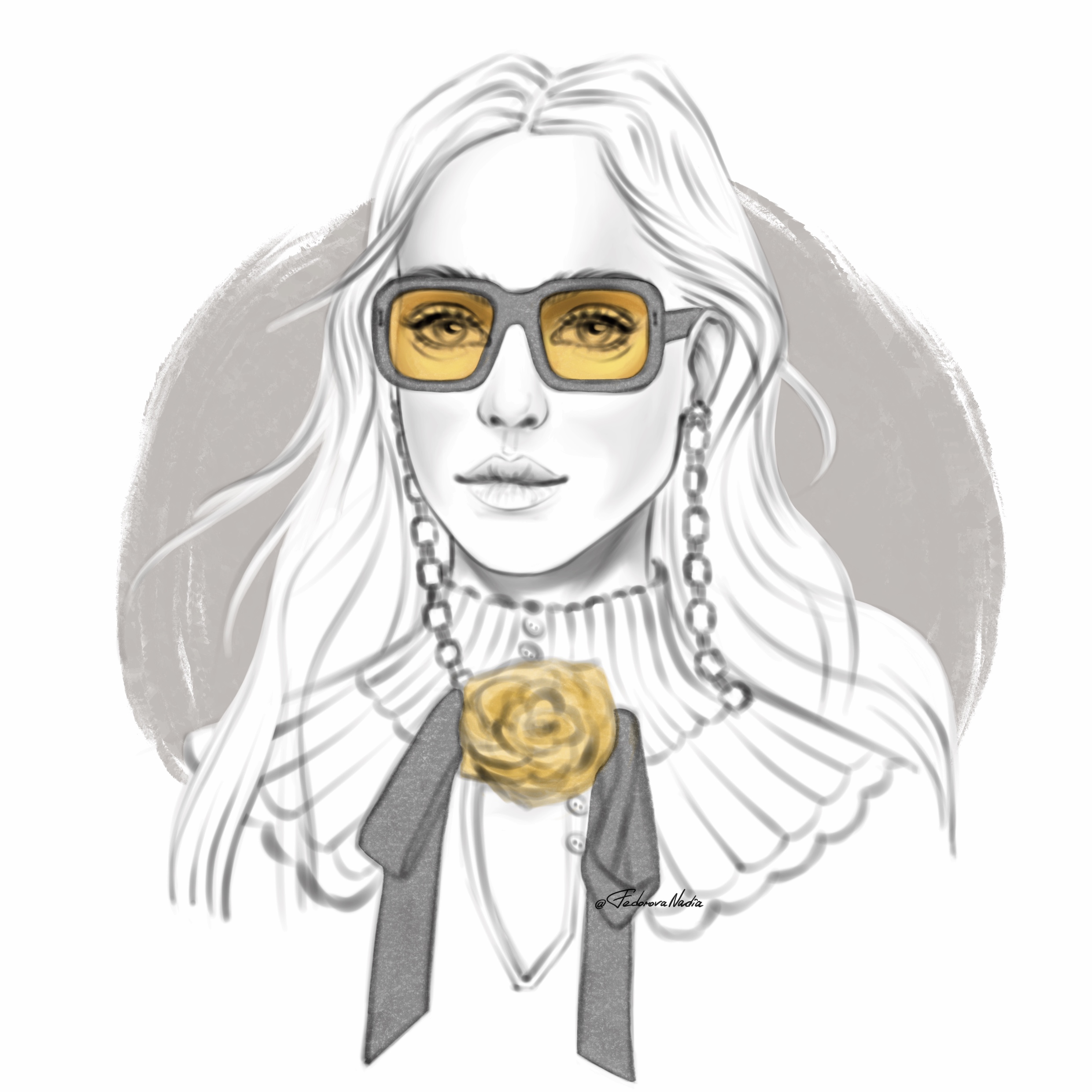 Иллюстрация Девушка в очках в стиле журнальный мода и красота