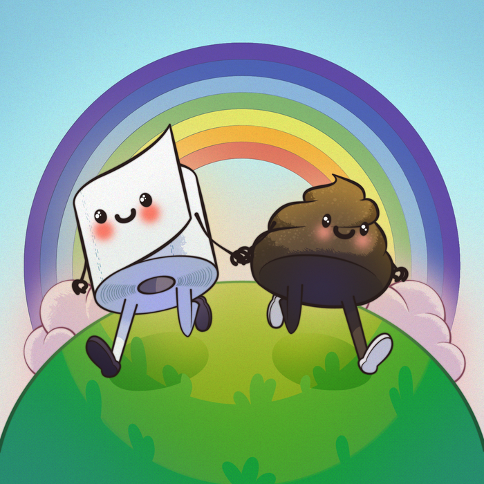 Иллюстрация Happy Toilet Paper & Happy Poopy в стиле 2d,
