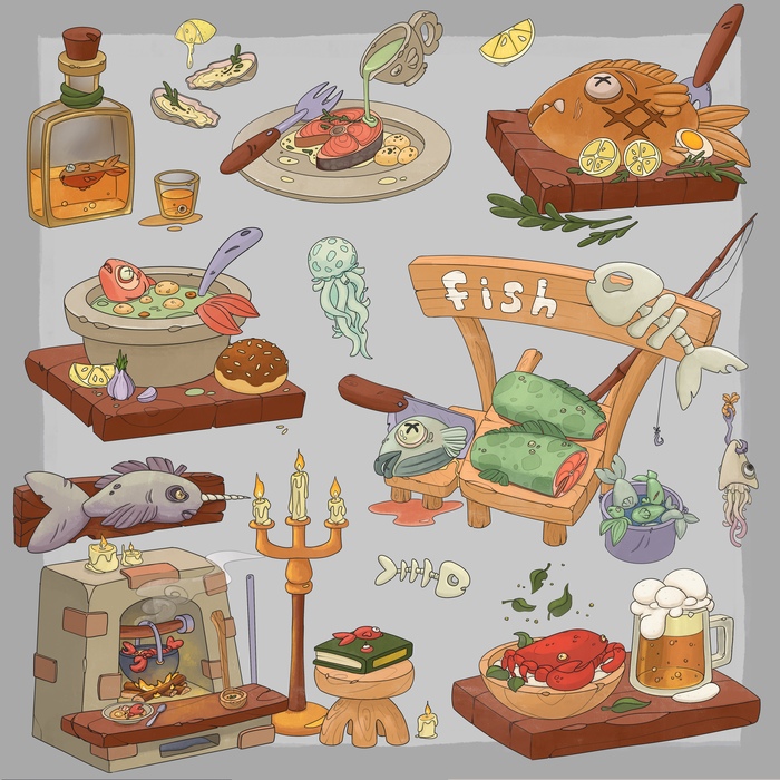 Иллюстрация fish dishes в стиле 2d | Illustrators.ru