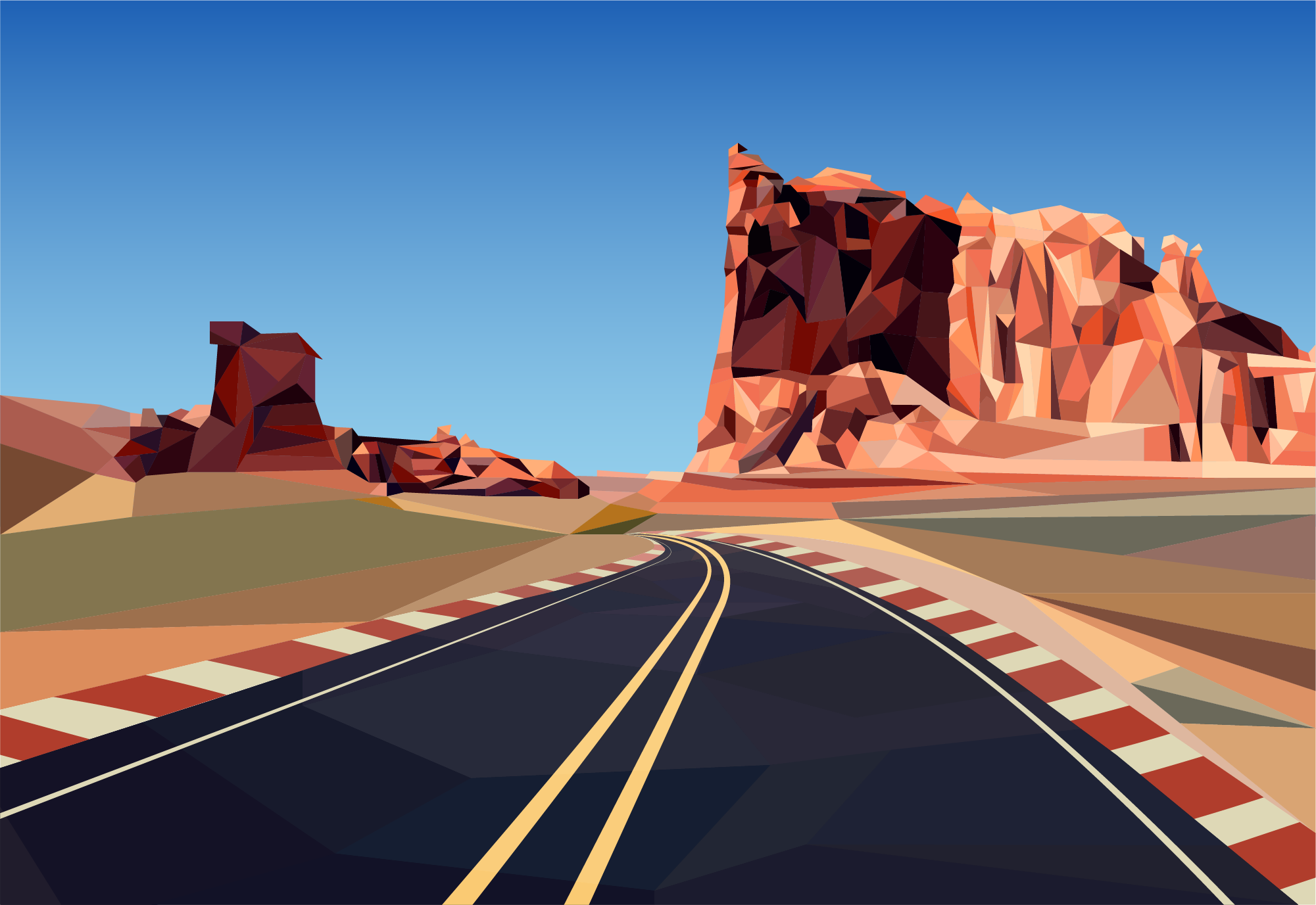 Иллюстрация Пустынная дорога в стиле 2d, cg, game dev