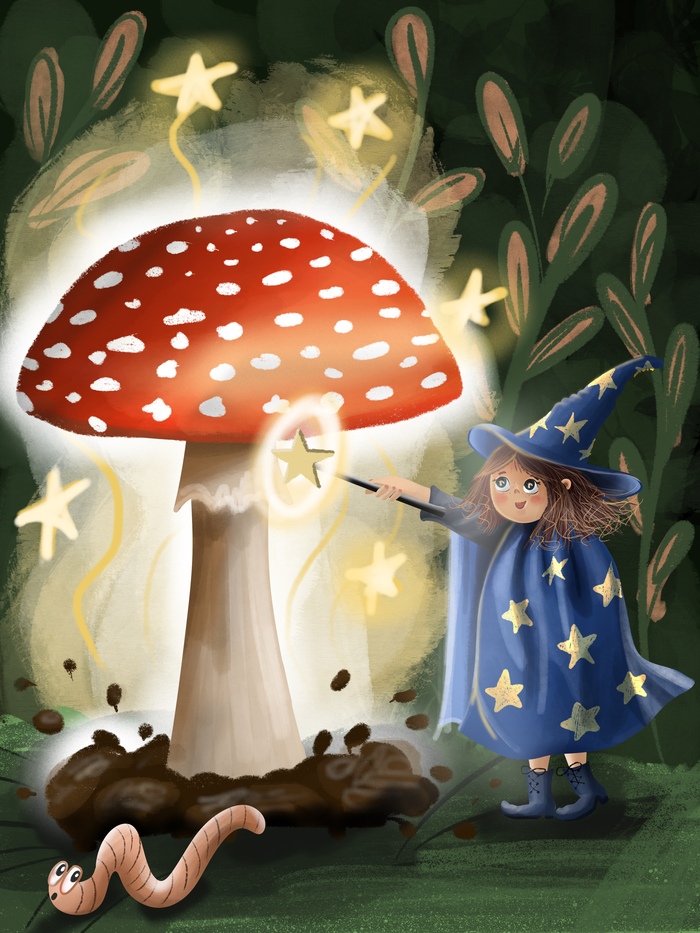 Иллюстрация Фея грибов в стиле детский книжная графика