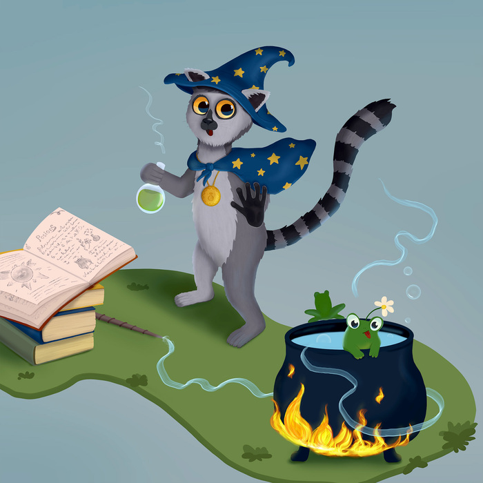 Иллюстрация Лемур волшебник в стиле 2d, game dev, персонажи
