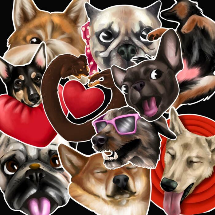 Иллюстрация Стикеры для телеграма. Собаки в стиле компьютерная