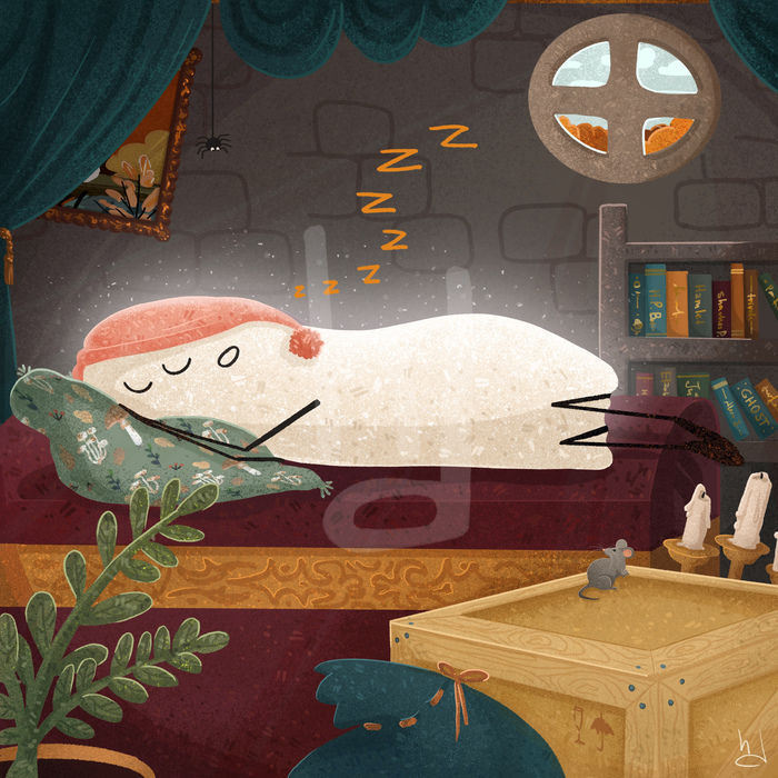 Иллюстрация Ghost sleeping – Спящий призрак в стиле графика,