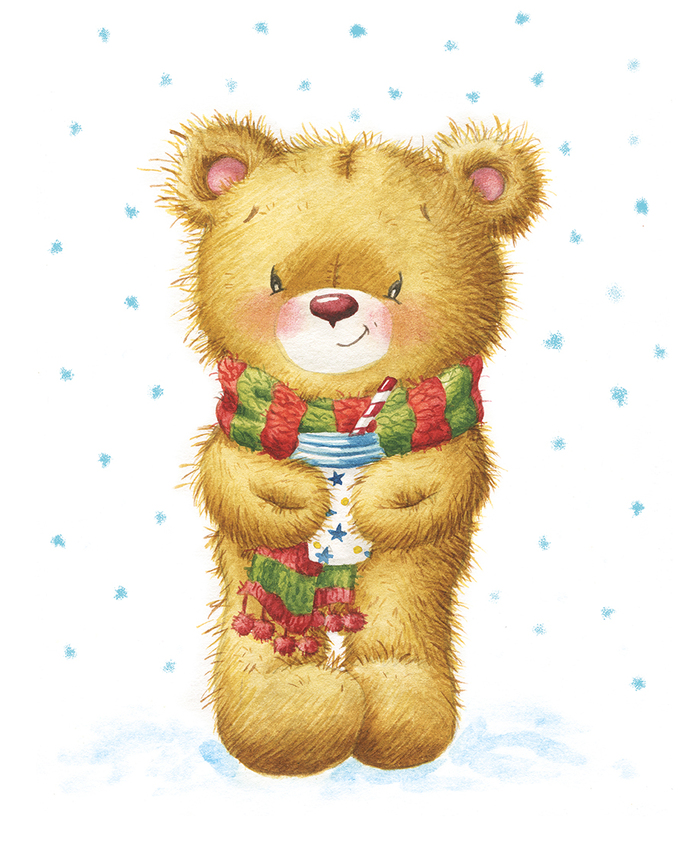 Иллюстрация Новогодний мишка в стиле детский | Illustrators.ru