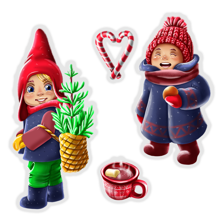 Иллюстрация новогодние стикеры (часть 2) в стиле 2d