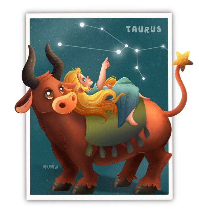 Иллюстрация Знак Зодиака - Телец в стиле детский, книжная графика,