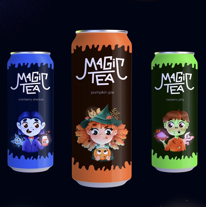 Иллюстрация Упаковка для ice-tea. Хэллоуин коллекция в стиле 2d,